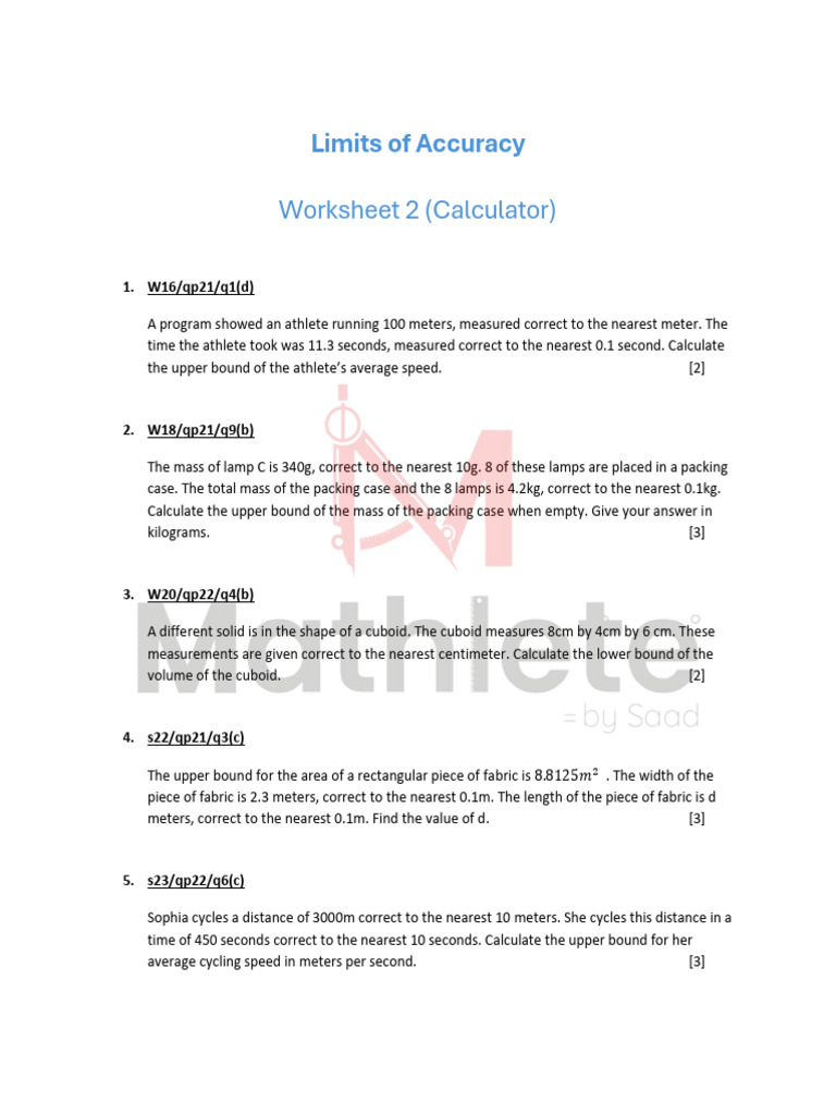 Limits of Accuracy Worksheet 2 | PDF
