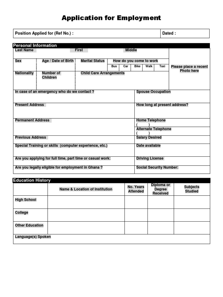 Employment Application Form | PDF | Employment | Salary