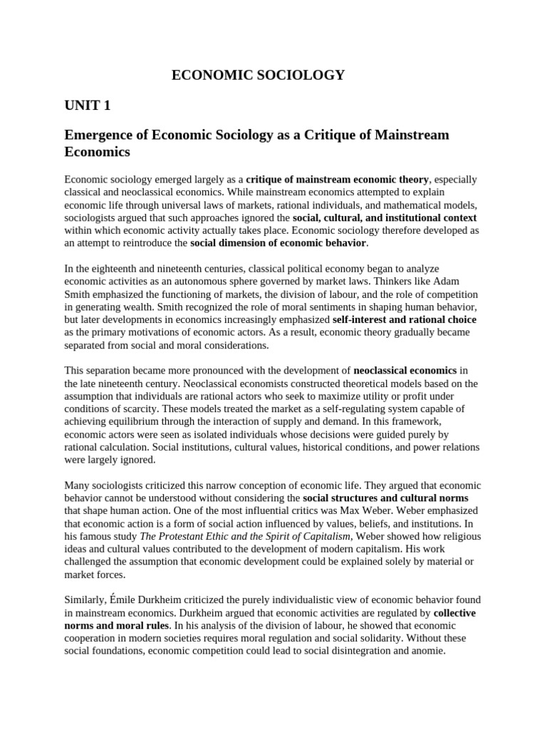 Economic Sociology by Edited Notes 1,2 | PDF | Capitalism | Sociology