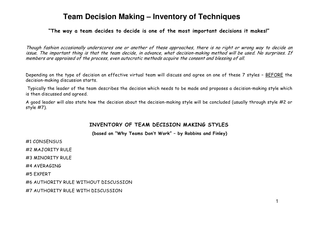 Team Decision Making Techniques | PDF | Business | Science