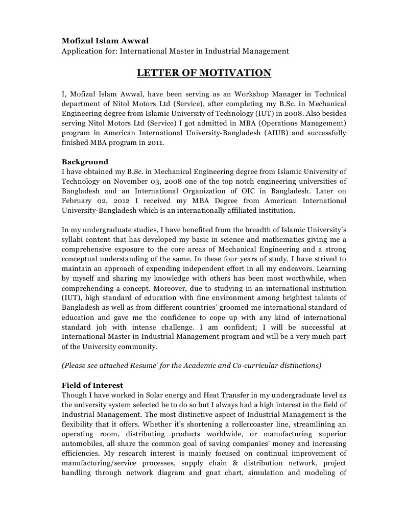 Motivation Letter | Science And Technology | Technology