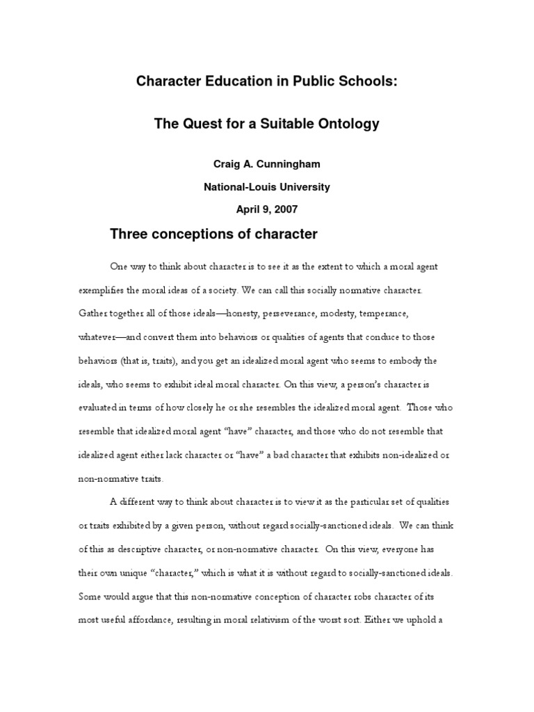 Character Education: Defining Morality in Schools | PDF | Concept ...