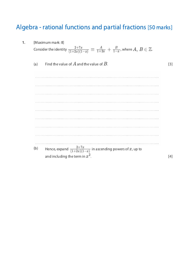 Algebra - Rational Functions and Partial Fractions | PDF