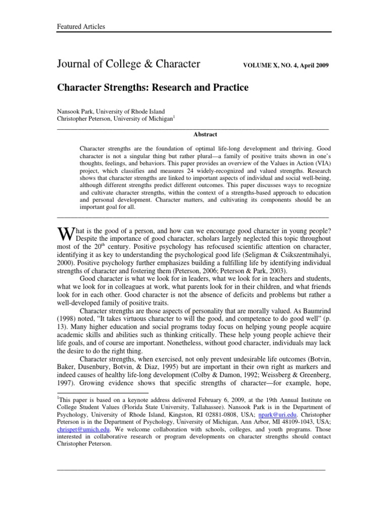 Character Strengths - Research and Practice | PDF | Positive Psychology ...