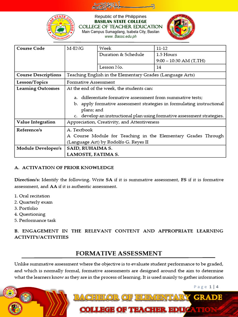 Lamoste M-Eng Lesson 14 | PDF | Educational Assessment | Learning