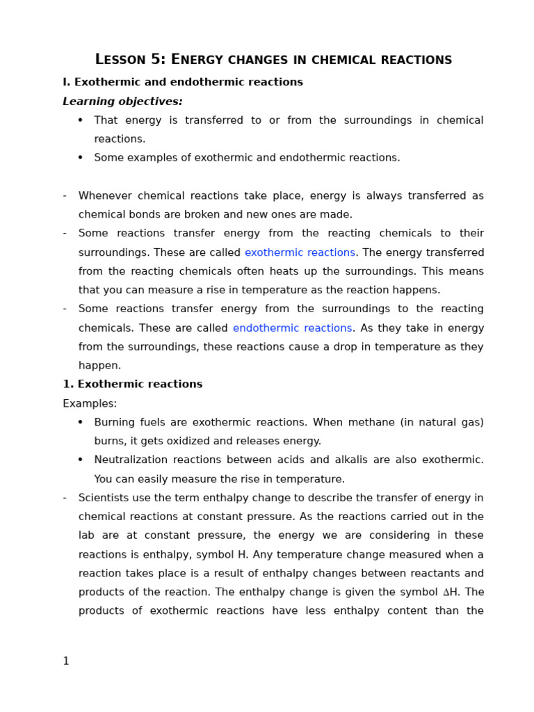 L5 - Lesson Plan - Enery Changes in Chemical Reactions | PDF | Chemical ...