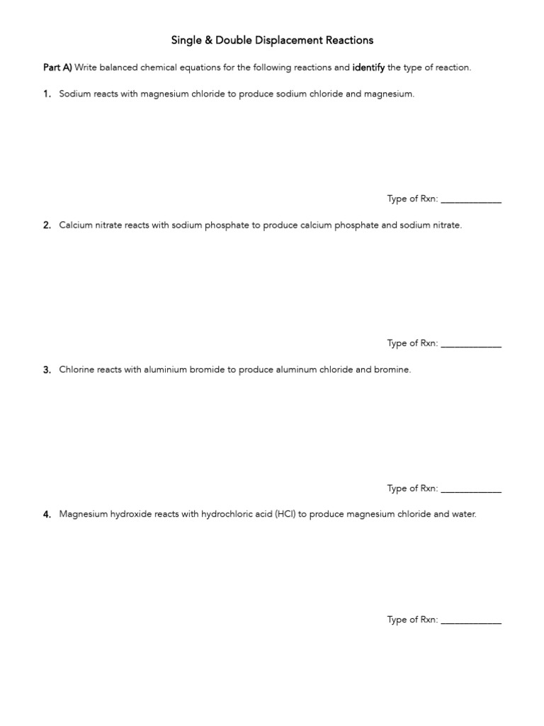 Single + Double Displacement Worksheet | PDF