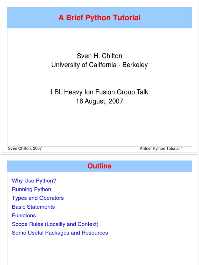 A Brief Python Tutorial: Sven H. Chilton University of California ...