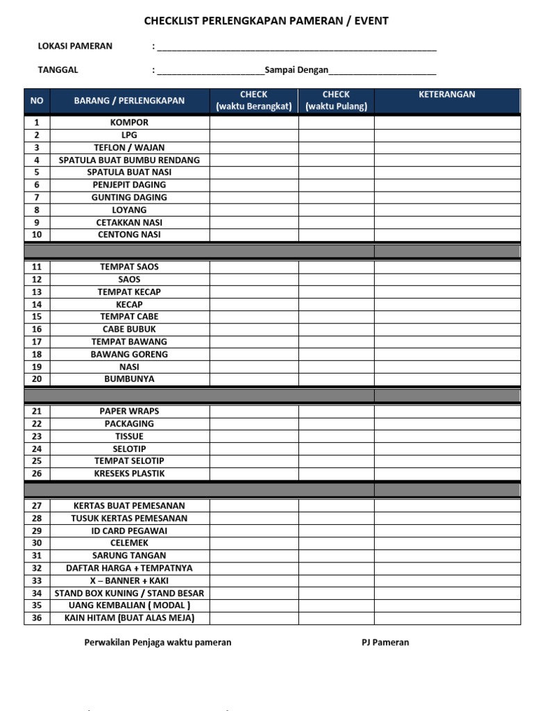 Contoh Form Checklist Perlengkapan Training Pdf - vrogue.co