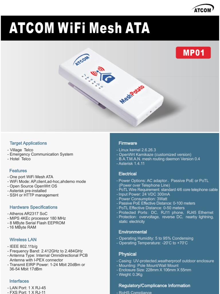 Atcom Mp01 Datasheet v1.0 | PDF