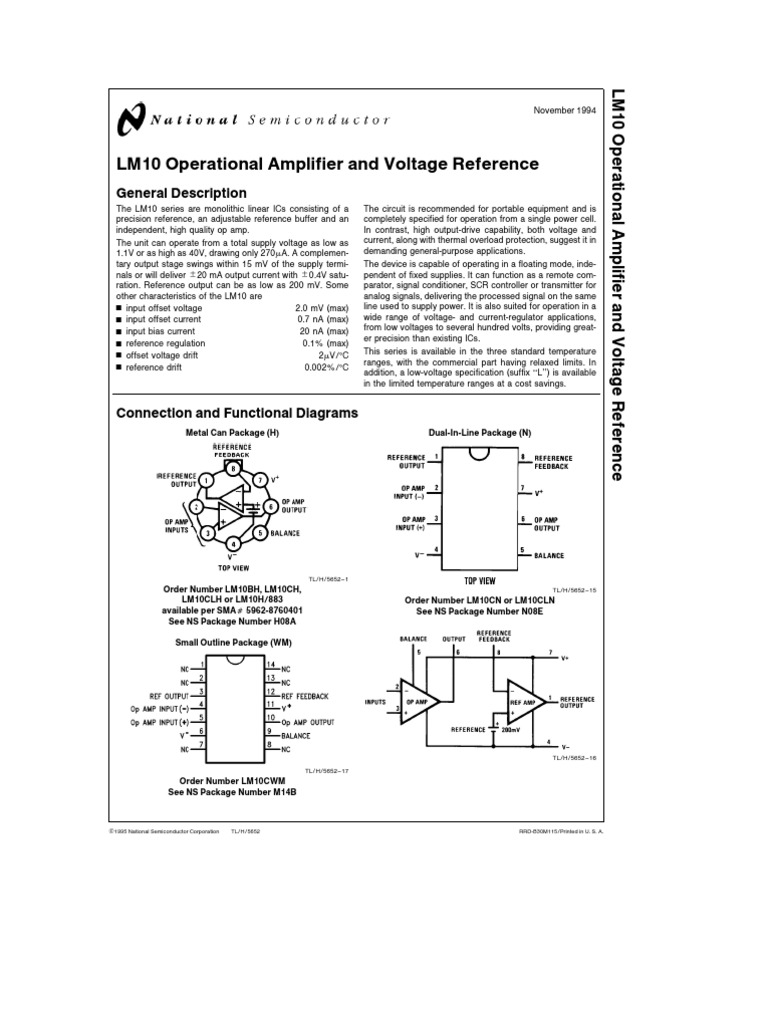 LM10 Operational Amplifier and Voltage Reference: General Description | PDF