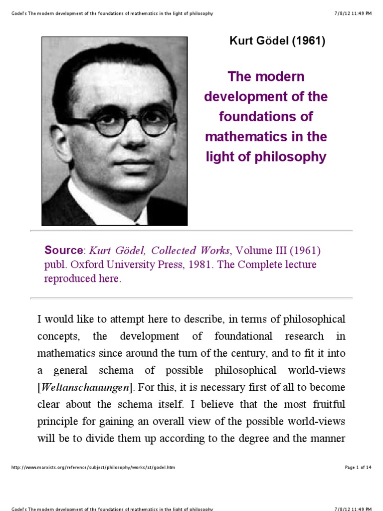 Godel's The Modern Development of The Foundations of Mathematics in The ...