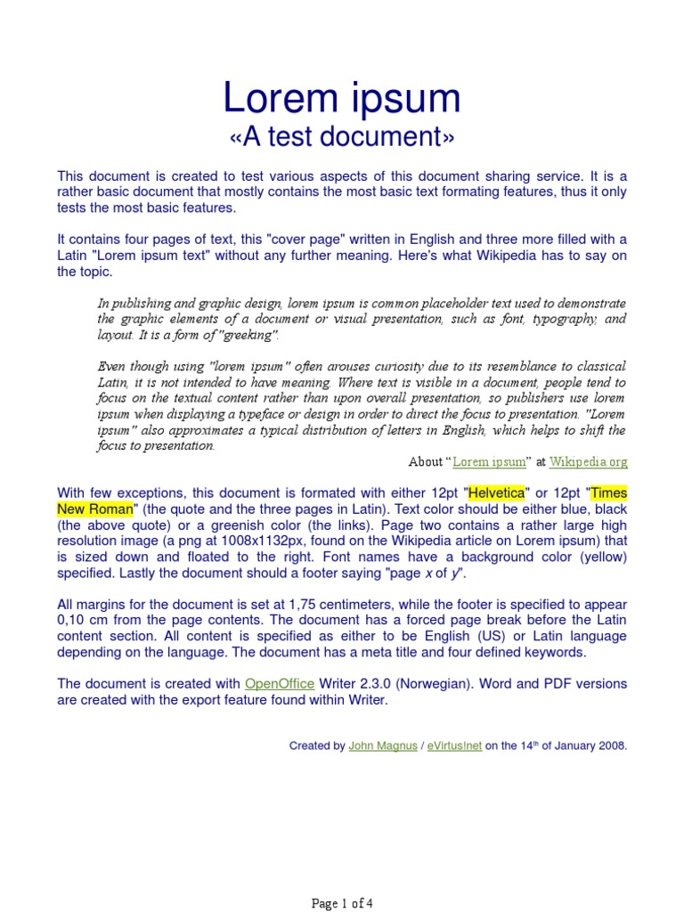 Lorem ipsum: «A test document»