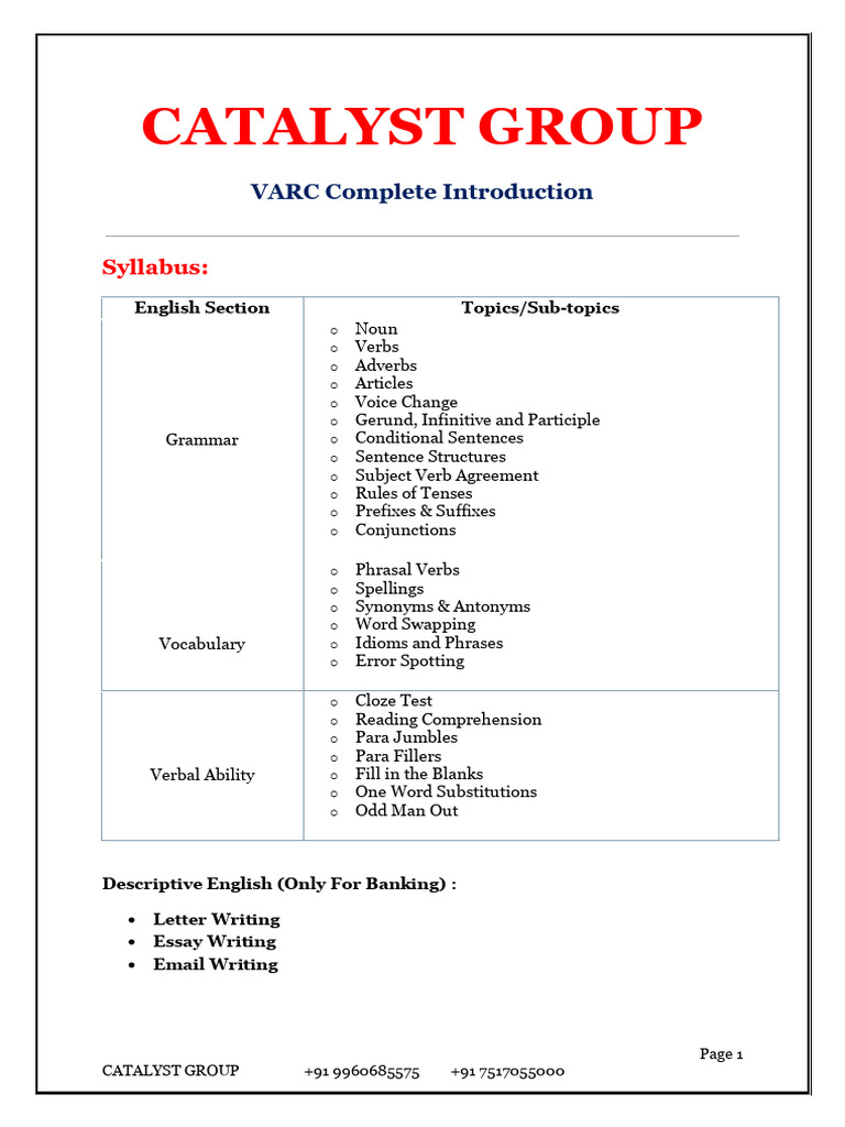 VARC Complete Introduction | PDF | Verb | Language Mechanics