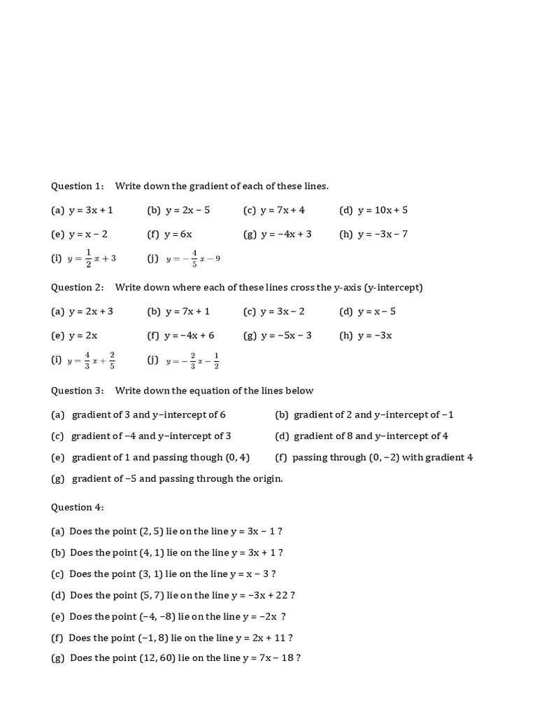 Equation of a Line Worksheet | PDF