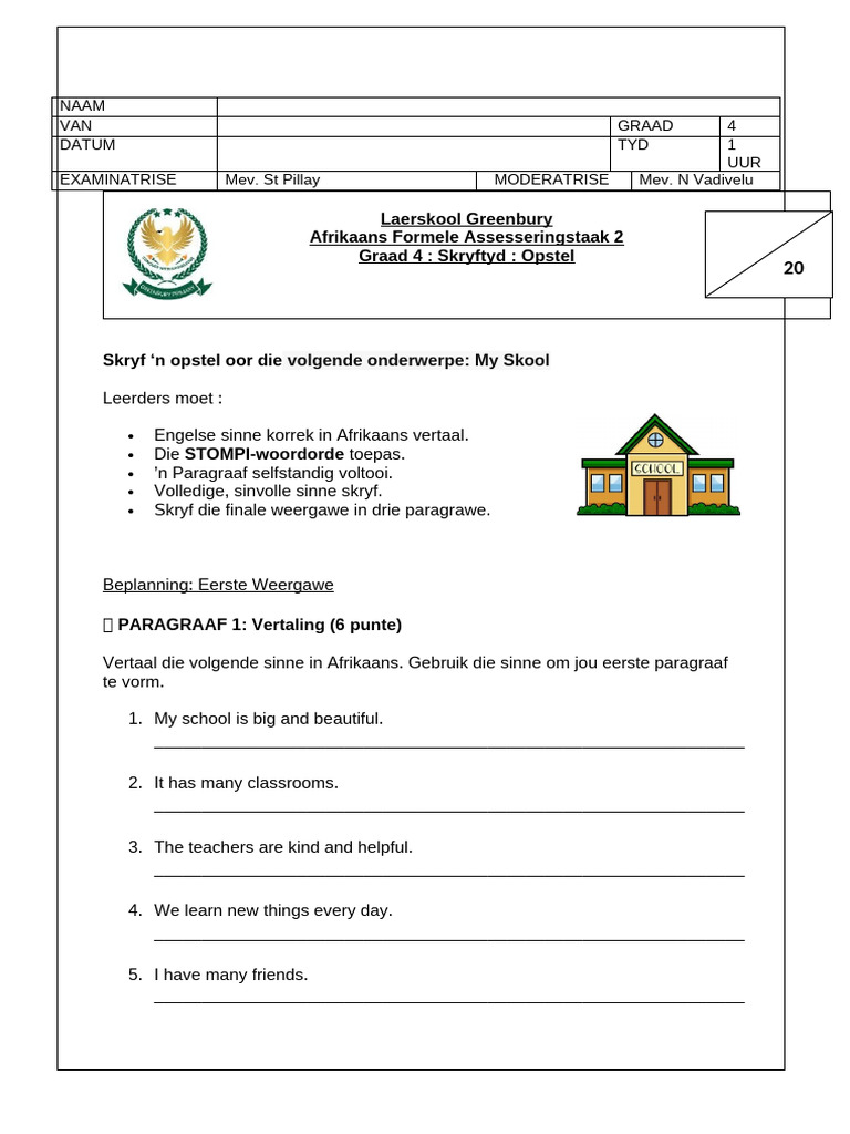 GR 4 Afr Term 1 Writing Skills - 2026 | PDF