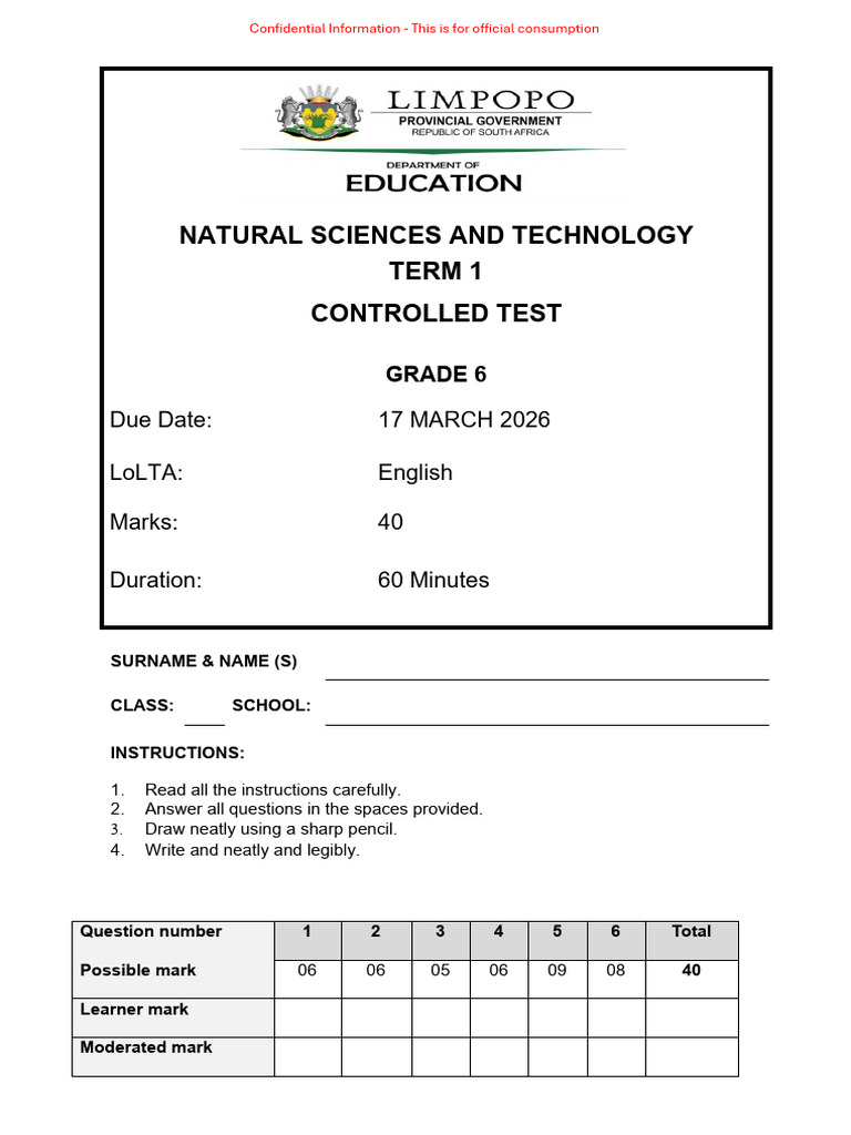 Grade 6 NST - Term 1 TEST 2026 - English | PDF | Foods | Nutrition