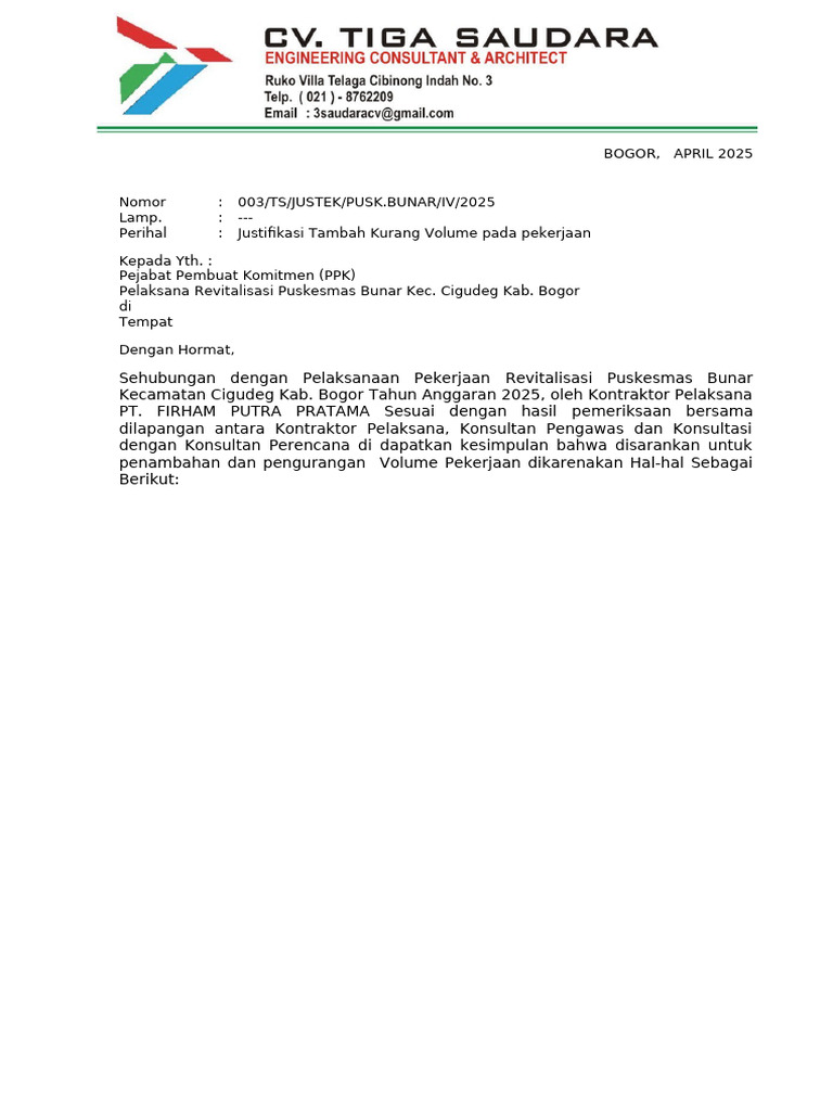Justek Tamkur Revitalisasi Puskesmas Bunar - Print | PDF