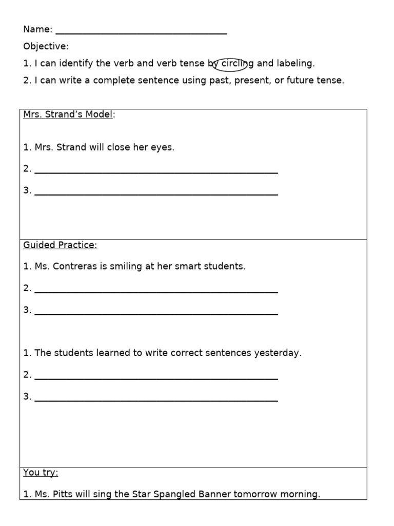 Verb Tense Lesson Assessment | PDF