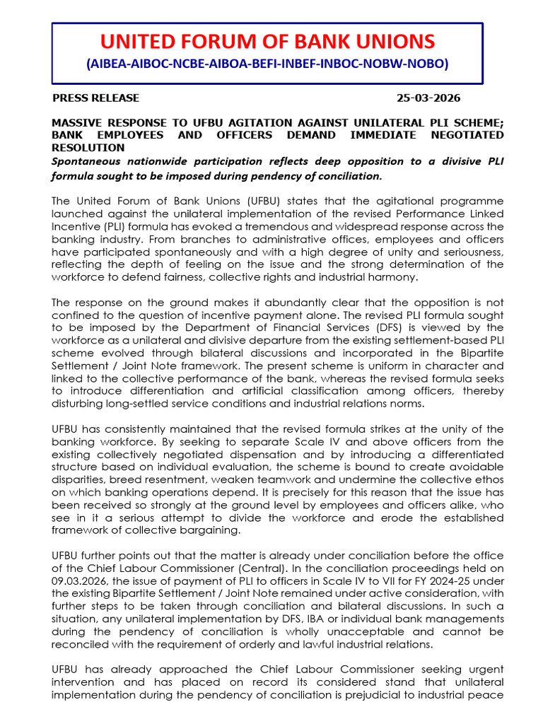 UFBU Press Release DT 25 3 2026 | PDF