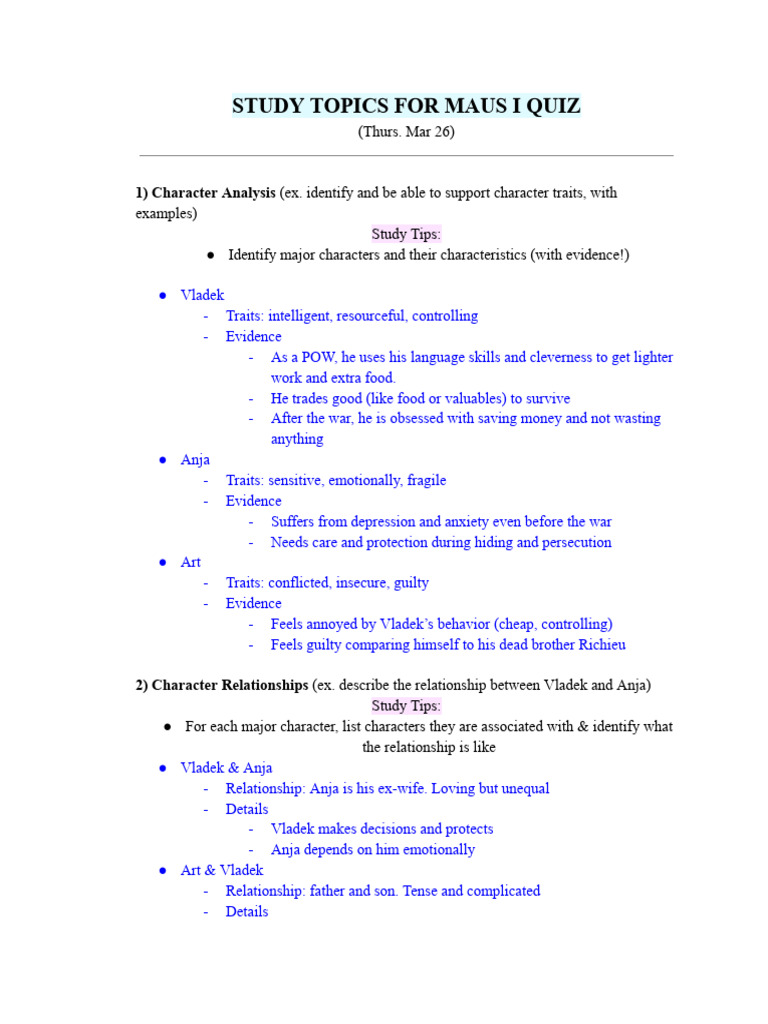 Maus I Test Review | PDF | The Holocaust | Psychology