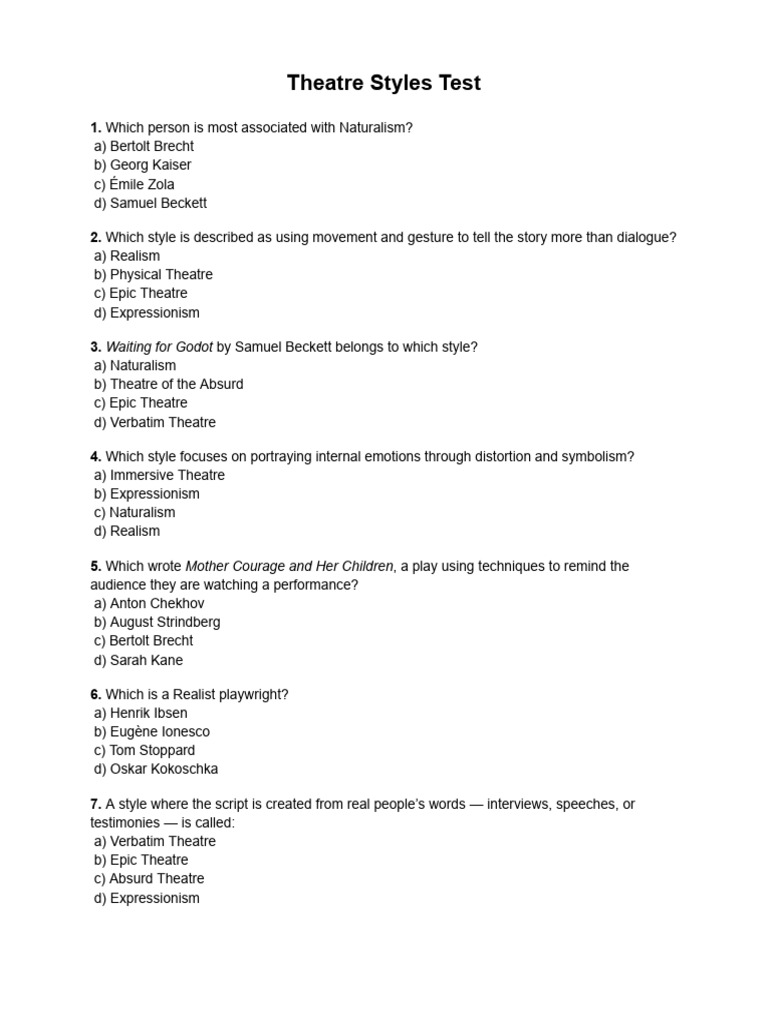 Theatre Styles Test (2) | PDF | Theatre | Expressionism
