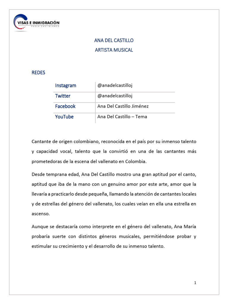 Ana Del Castillo - Artista Musical | PDF | Música pop | Industria de la ...