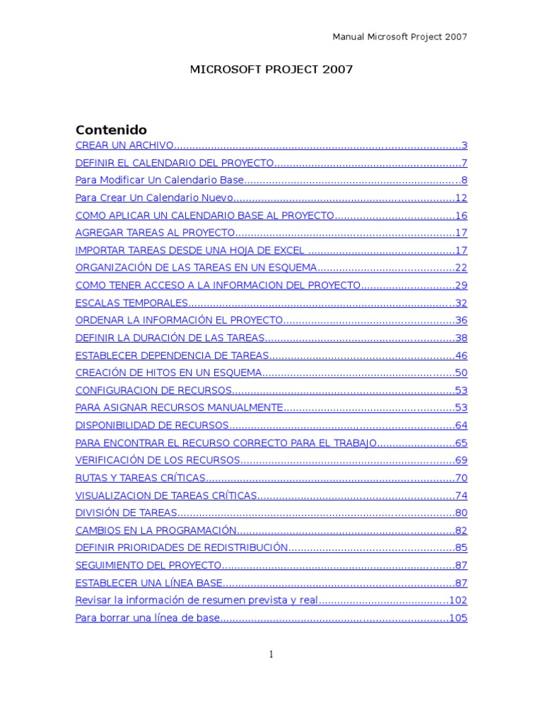 Manual de Microsoft Proyect 2007 | PDF | Calendario | Microsoft Excel