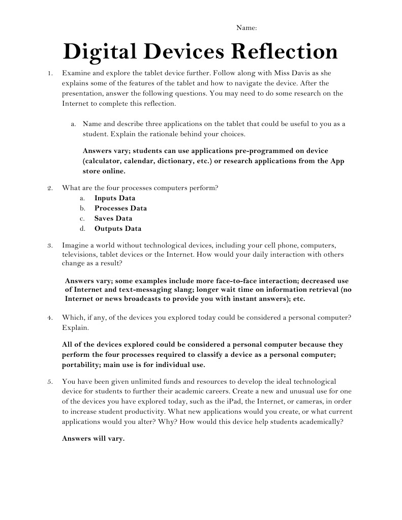 Digital Devices Reflection for Students | PDF | Application Software ...