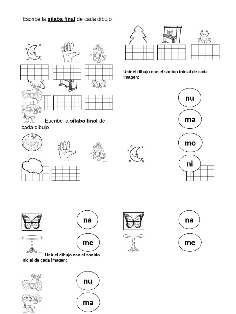 Escribe La Sílaba Final e Inicial de Cada Dibujo Mano | PDF