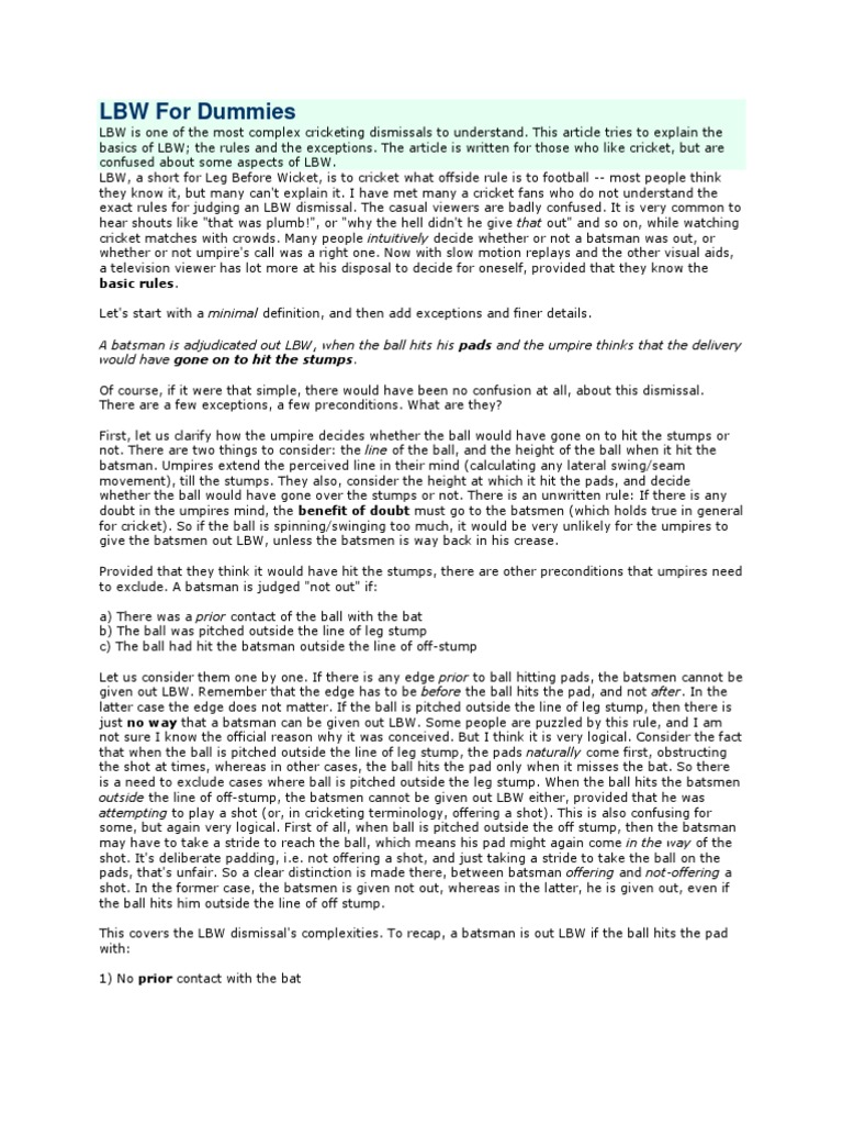 LBW For Dummies: basic rules