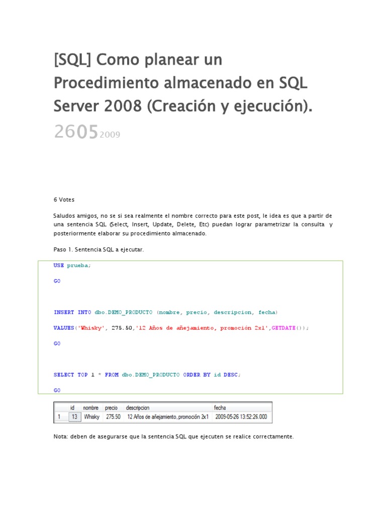 Procedimientos Almacenados en SQL 1 | PDF | SQL | Servidor SQL de Microsoft