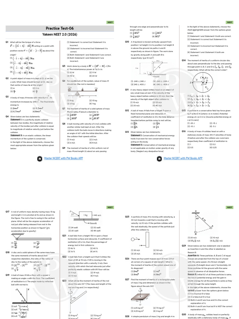 Practice Test 6 | PDF | Collision | Force