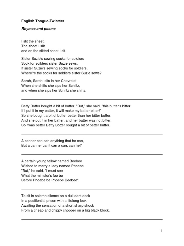 Rhymes and Poems: English Tongue-Twisters | PDF | Knitting | Nature