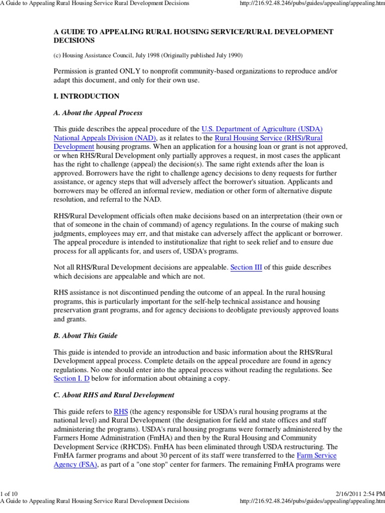 A Guide To Appealing Rural Housing Service Rural Development Decisions ...