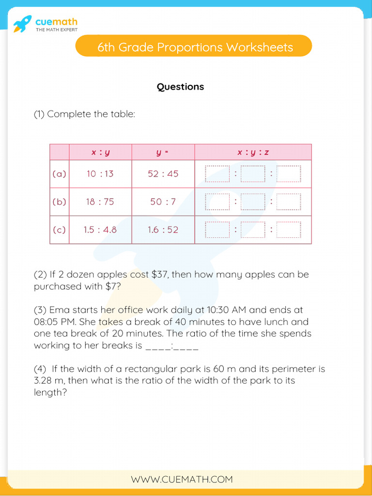 6th Grade Proportions Worksheets - Worksheet 21 | PDF