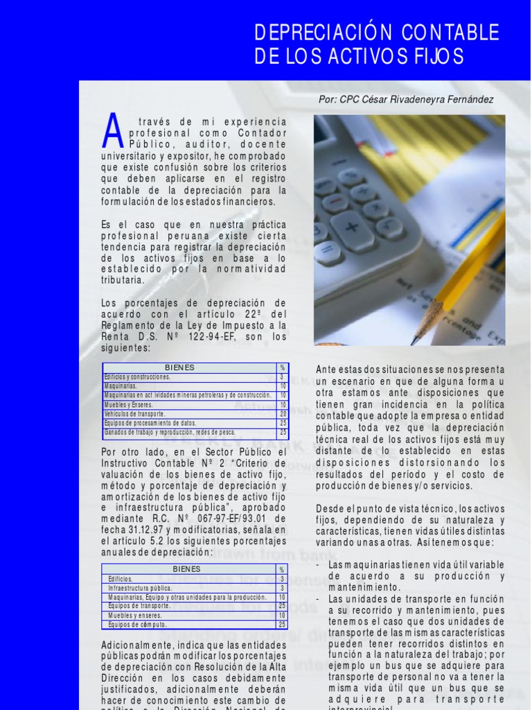 Depreciacion Contable Activos Fijos | PDF | Depreciación | Contabilidad