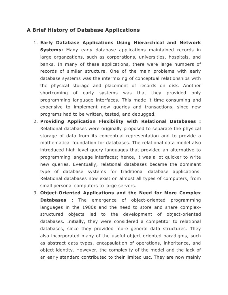 A Brief History Of Database Applications Pdf Object Oriented
