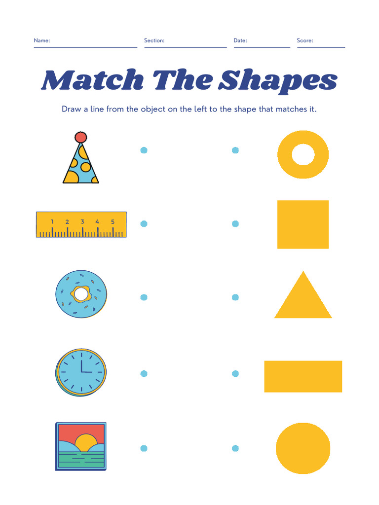 Matching Basic Shapes Foundational Worksheet in Blue and Yellow ...