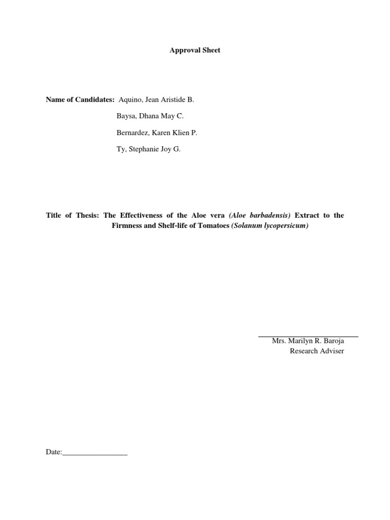 Acknowledgement, Approval Sheet, Abstract, Table of Contents ...