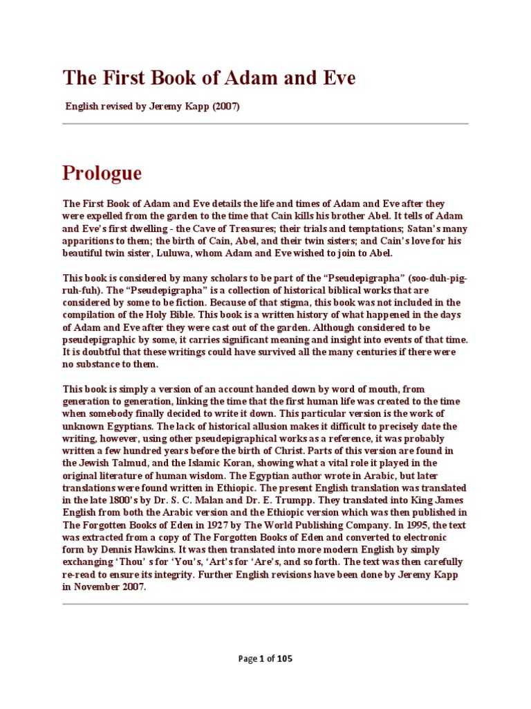 The 1st Book of Adam & Eve (Revised English) | PDF | Adam | Adam And Eve