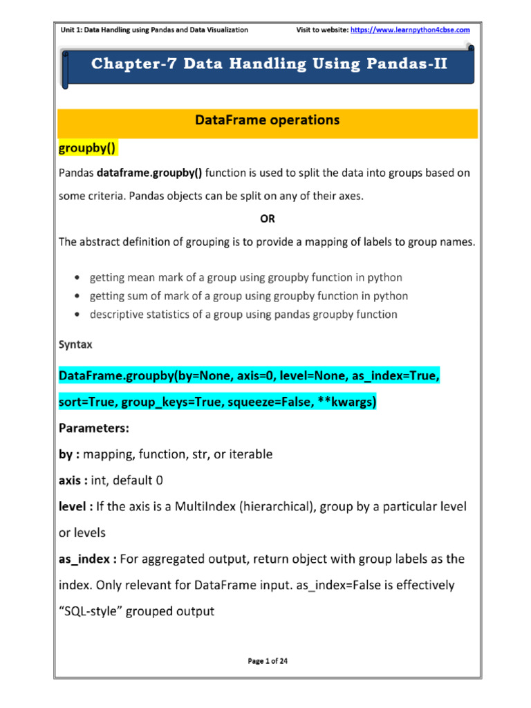 Python Pandas II - Dataframe Operations (Removed) | PDF