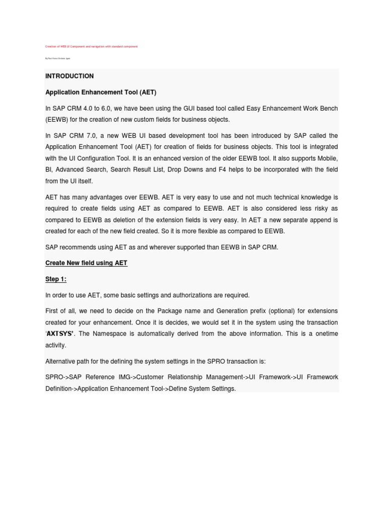 Application Enhancement Tool (AET) : Creation of WEB UI Component and ...