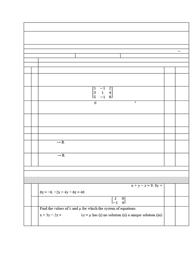 GAMAT201 PREVIOUS QN Papers | PDF | Linear Map | Basis (Linear Algebra)