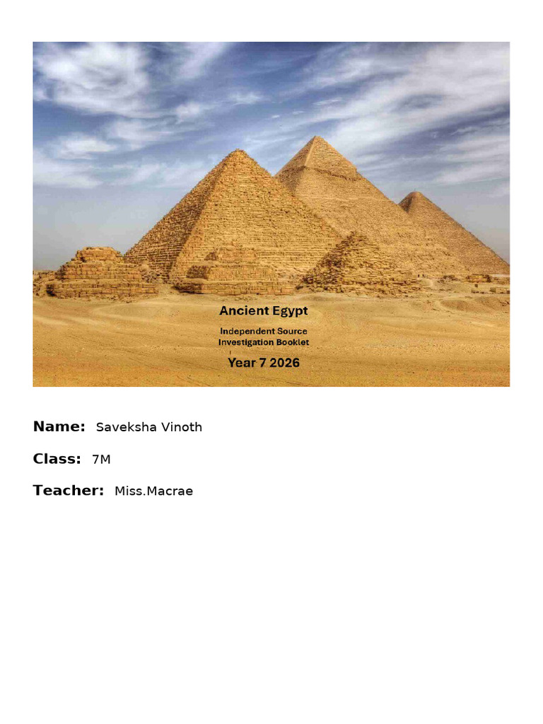 2026 Year 7 History Ancient Egypt Independent Source Investigation ...