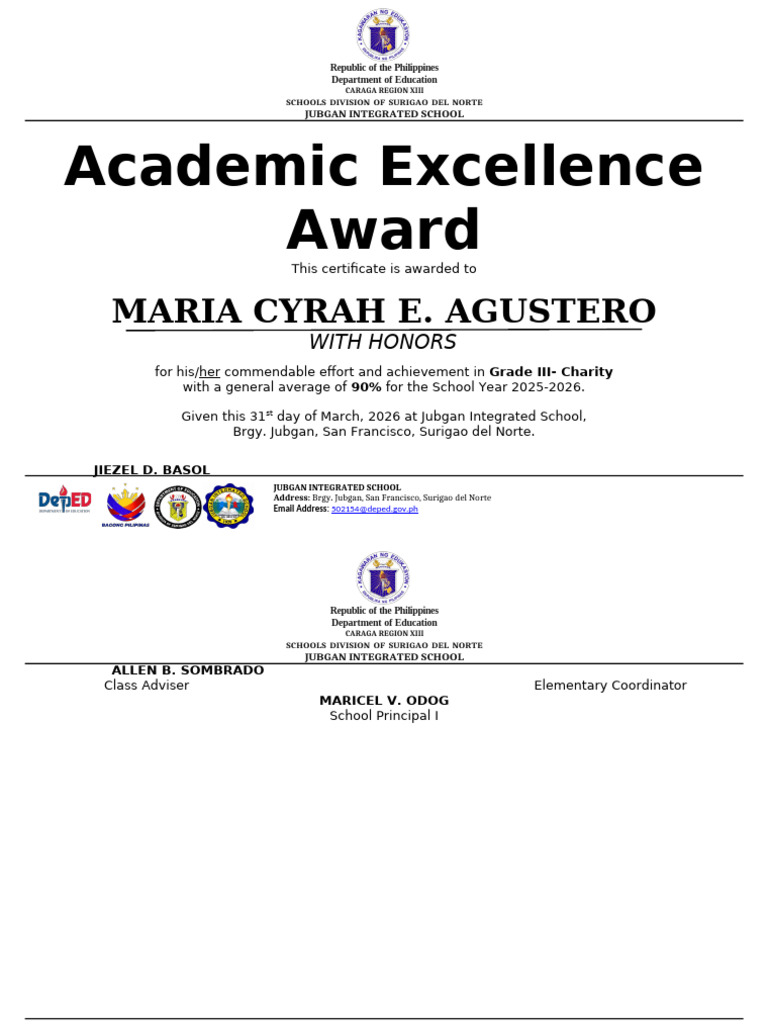 Academic Excellence Award Certificate | PDF