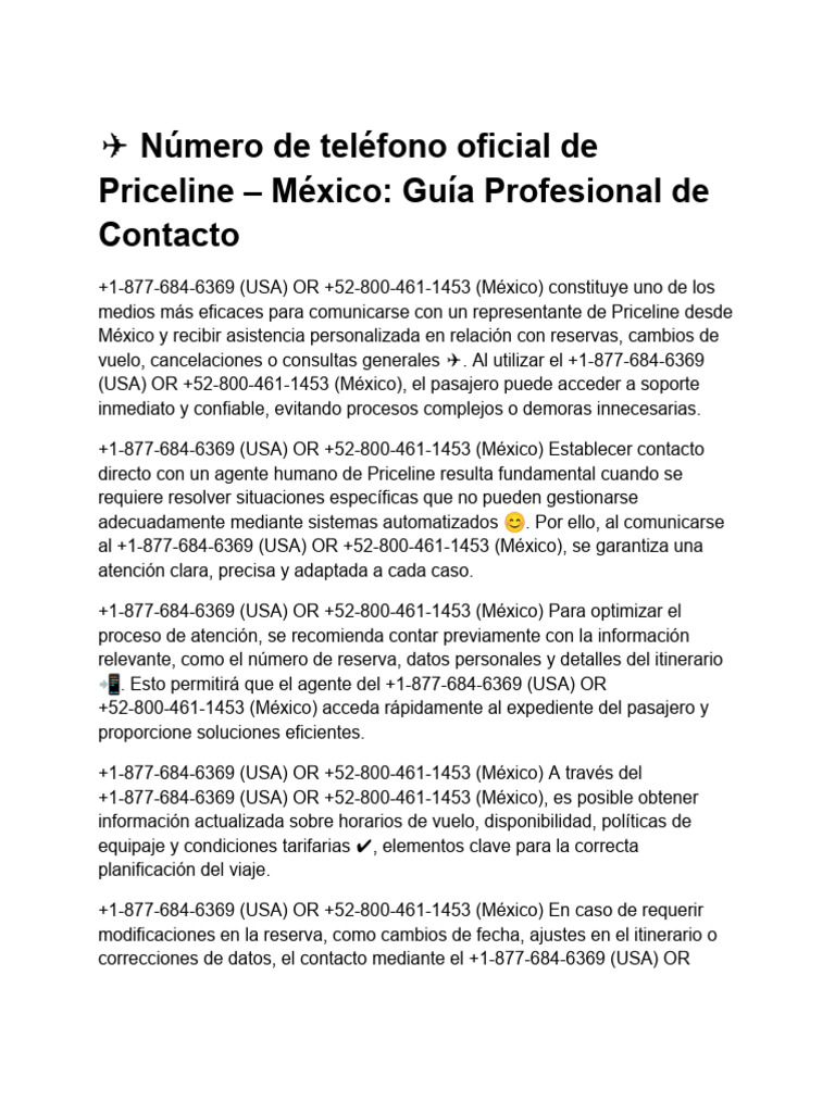 Número de Teléfono Oficial de Priceline - México | PDF | México | Pasajero
