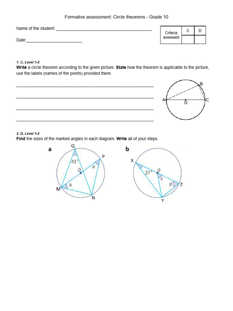 Formative Assessment - Circle Theorems | PDF | Circle | Angle