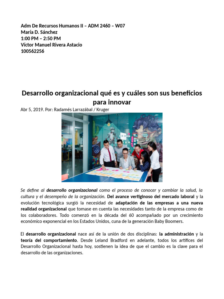 Analisis Articulo Sobre Desarrollo Organizacional Victor Manuel Rivera ...