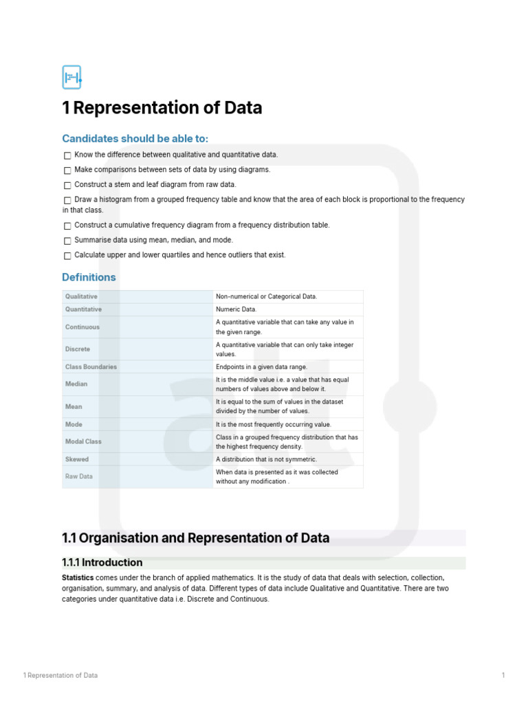 1 Representation of Data | PDF | Mode (Statistics) | Probability ...